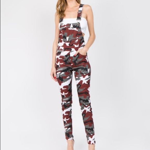 Pants & Jumpsuits | Red Camo Overalls | Poshmark